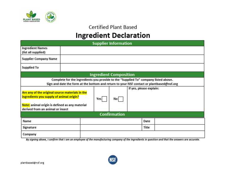 Ingredient Declaration CPB | PDF