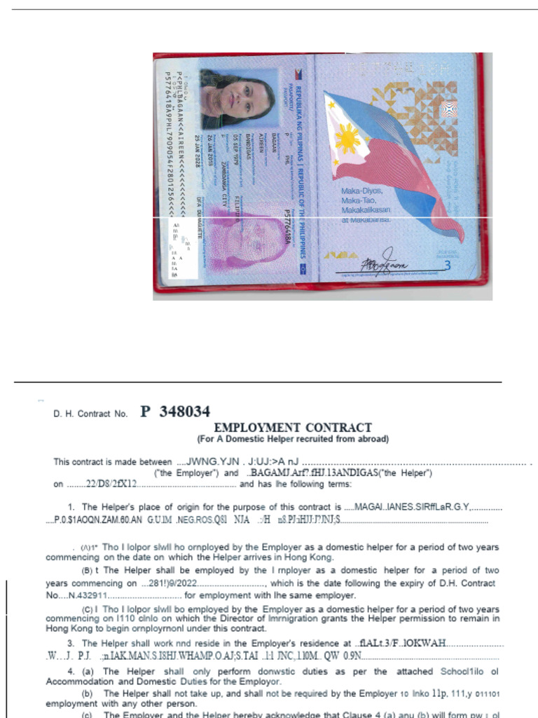 Aireen Bagaan Passport DH Contract ID Scan | PDF | Employment | Fee