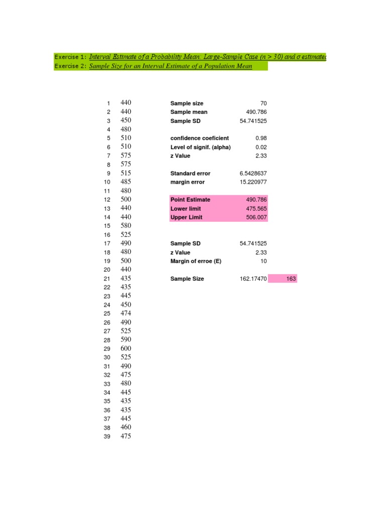 Interval Estimate of a Probability Mean: Large-Sample Case (n > 30) and ...