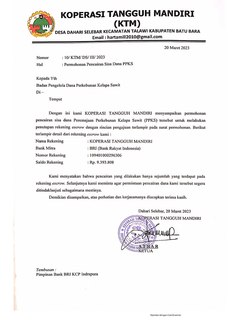 Contoh Surat Permohonan Pencairan Sisa Dana | PDF