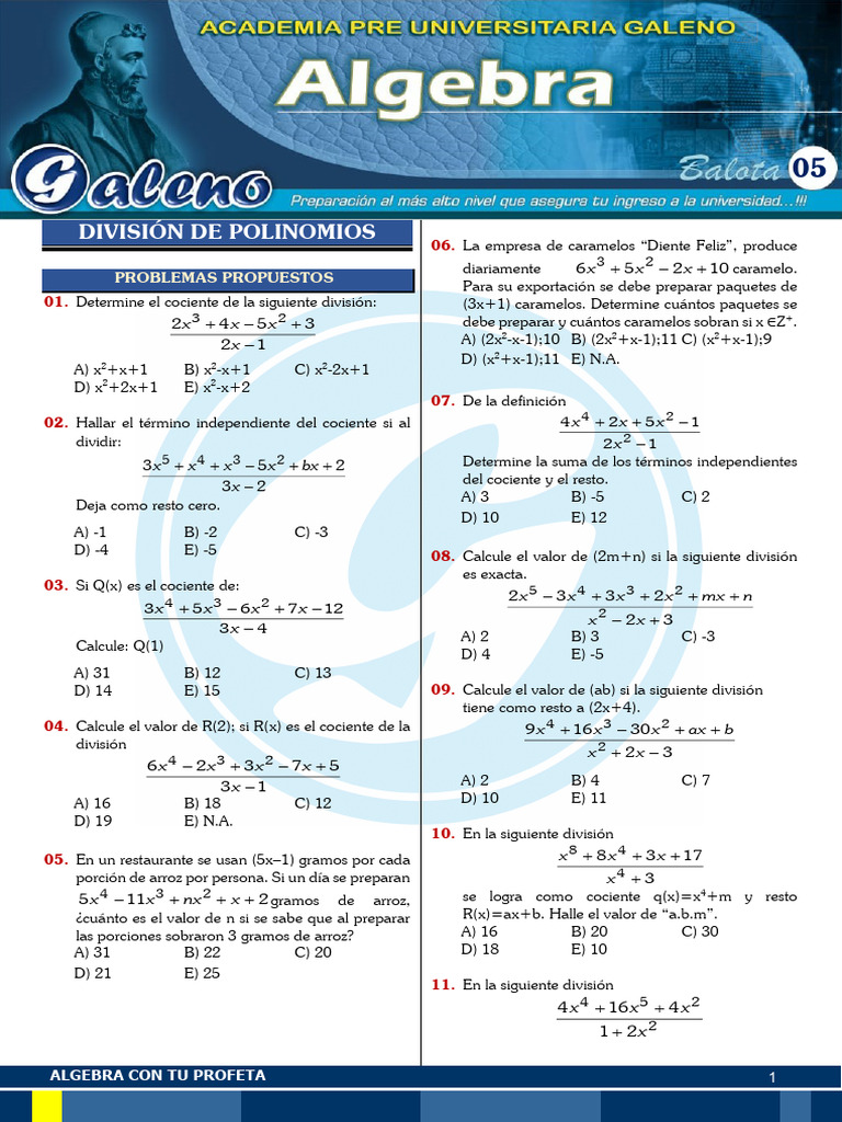 SEMANA 5 Divisi N de Polinomios ANUAL I 2024 | PDF | División (Matemáticas) | Aritmética