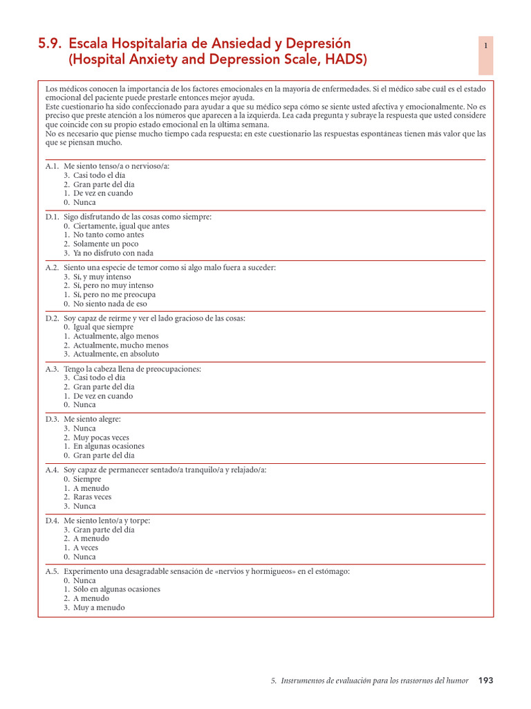 5.9. Escala Hospitalaria de Ansiedad y Depresión (Hospital Anxiety and ...