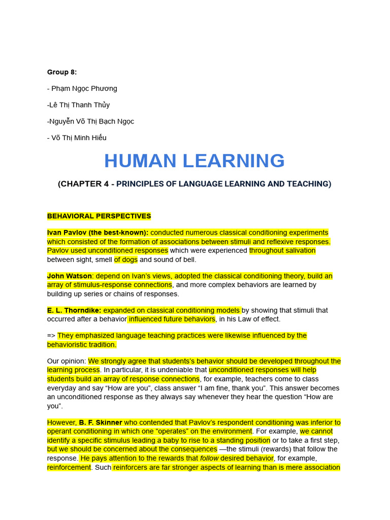 Human Learning | PDF | Learning | Classical Conditioning