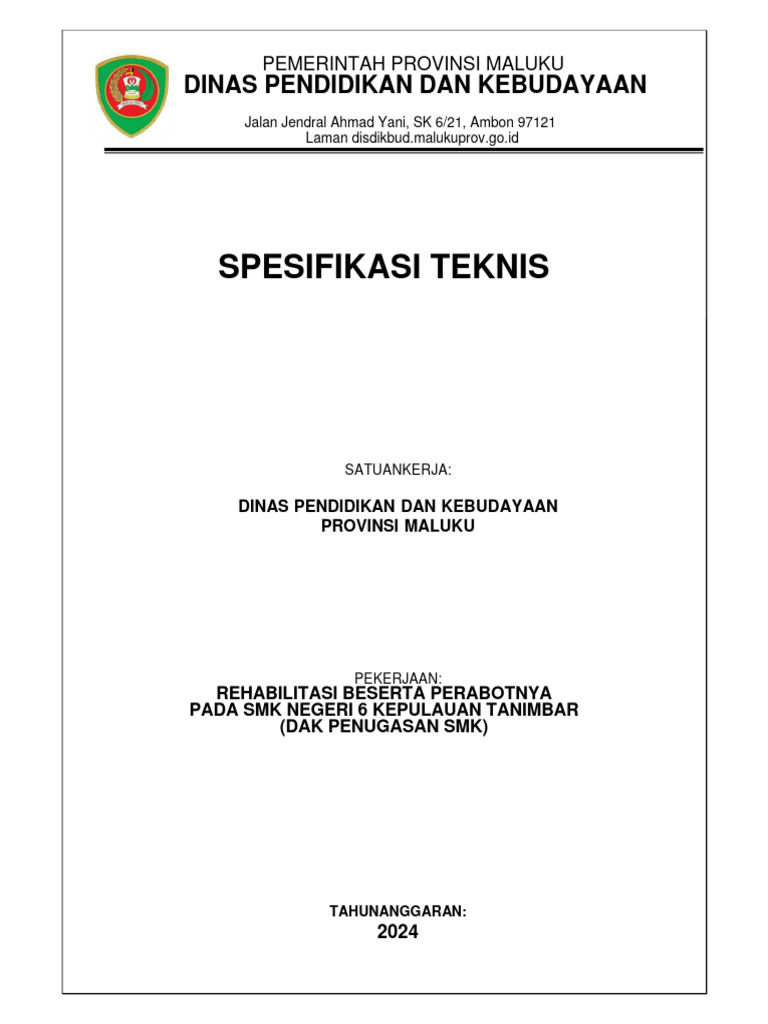 Spesifikasi Teknis SMKN 6 KKT | PDF