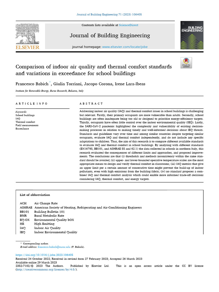Comparison of Indoor Air Quality and Thermal Comfort Standards | PDF ...
