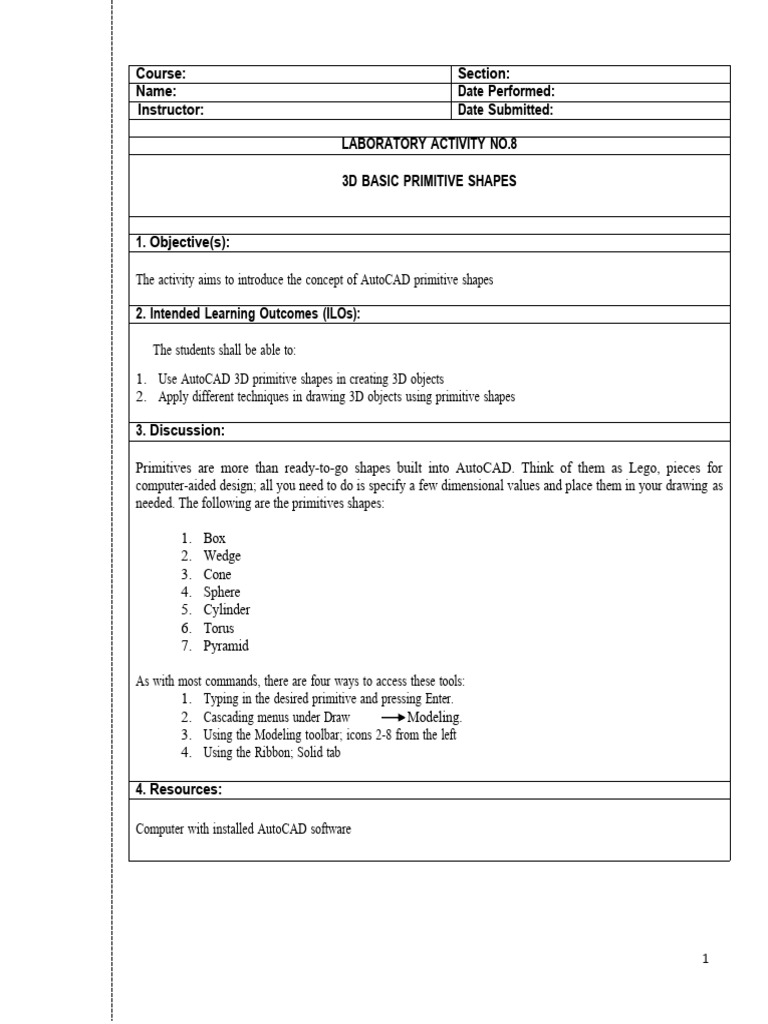 LABORATORY ACTIVITY 08 3D Primitives | PDF | Sphere | 3 D Computer Graphics