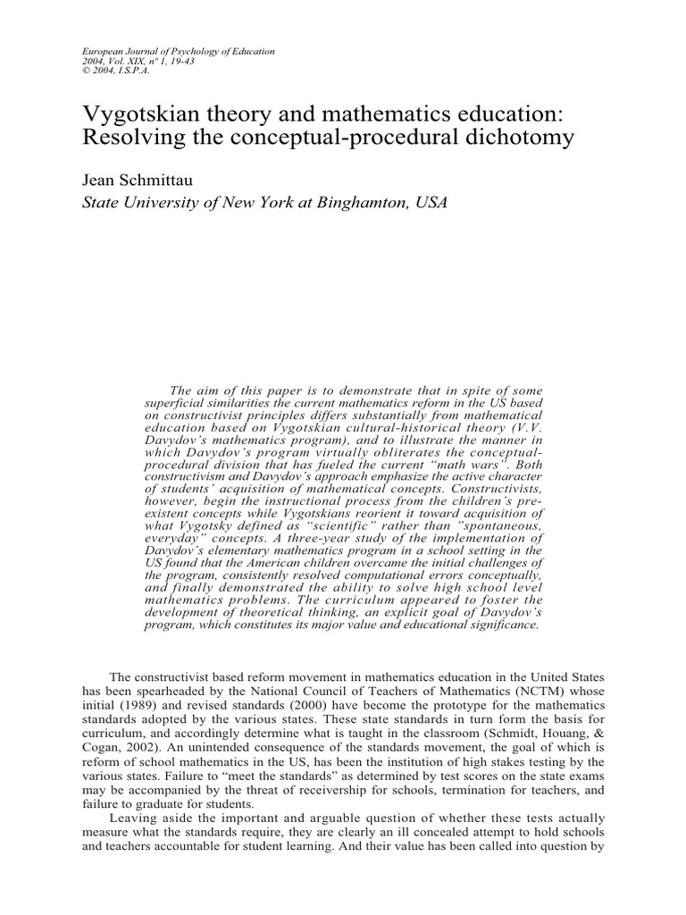 Vygotskian Theory and Mathematics Education: Resolving The Conceptual ...