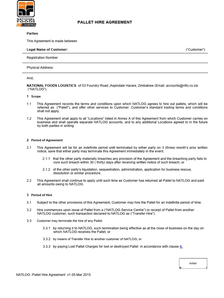 Pallet Hire Agreement Terms | PDF | Credit Card | Value Added Tax