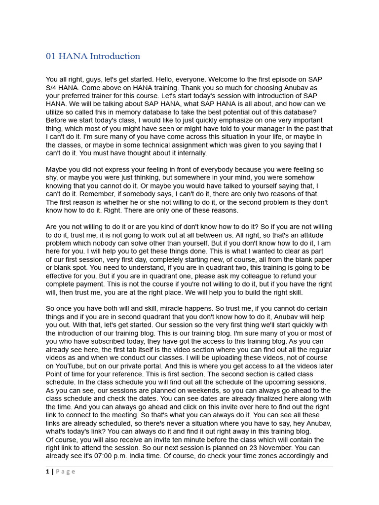 01 HANA Introduction | PDF | Database Index | Multi Core Processor