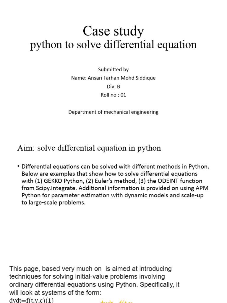 case study on python | PDF | Equations | Differential Equations