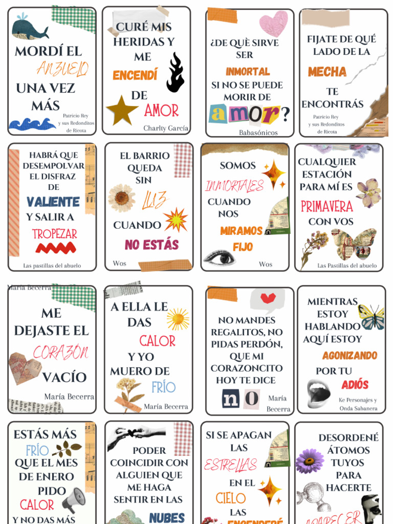 Tarjetas Poesía y Canciones | PDF