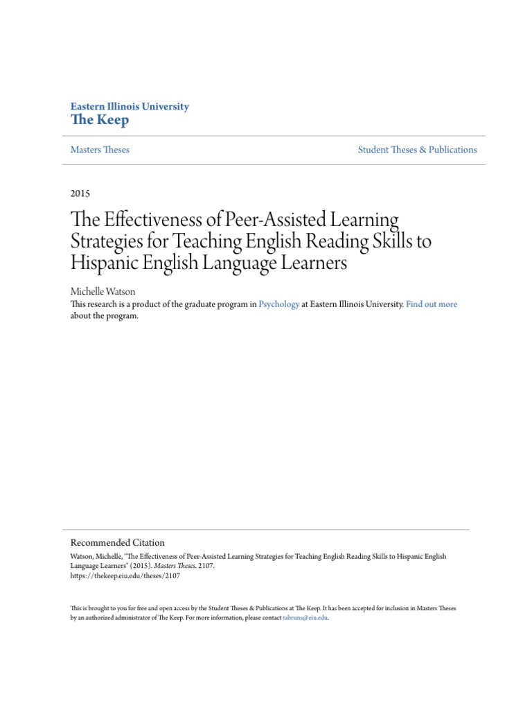 The Effectiveness of Peer-Assisted Learning Strategies For Teachi | PDF ...