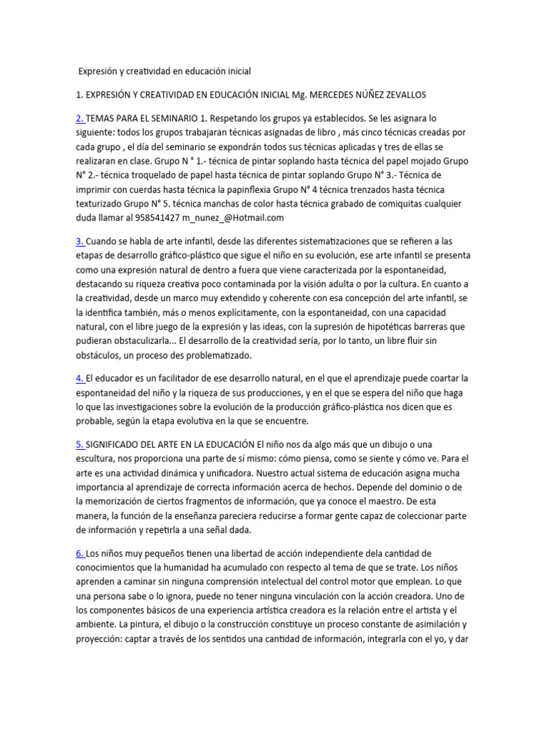Expresión y Creatividad en Educación Inicial | PDF | Educación de la ...