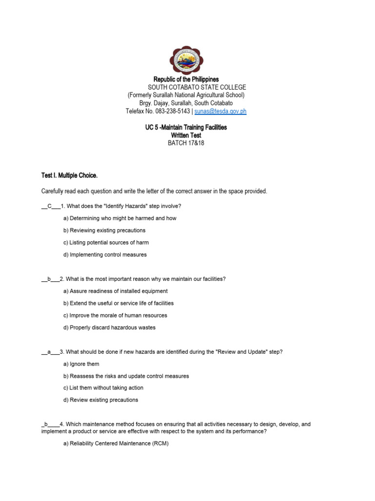 UC5 MTF Written Exam EJA | PDF | Personal Protective Equipment | Waste