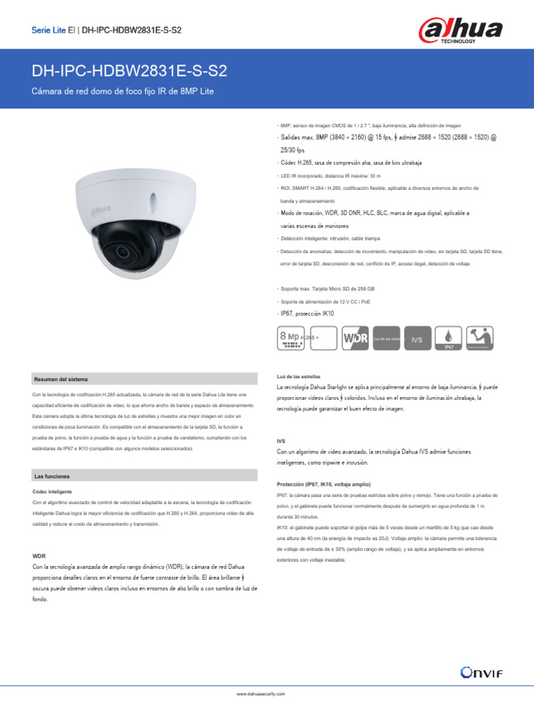 Ficha Tecnica Camara Ip Domo 4k Interior | PDF | Píxel | Tecnología digital