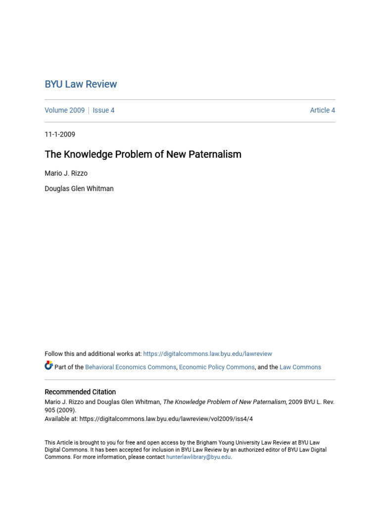 The Knowledge Problem of New Paternalism | PDF | Policy | Behavioral Economics