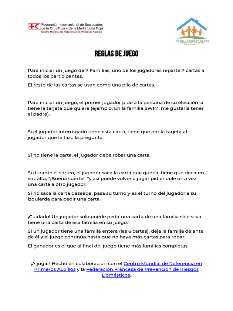 Instrucciones del juego 7 Familias | PDF