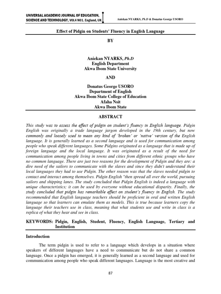 Effect of Pidgin On Students Fluency in English Language | PDF ... Effect of Pidgin On Students Fluency in English Language | PDF ...