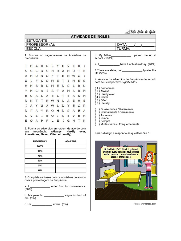 ADVÉRBIOS DE FREQUÊNCIA - ATIVIDADE | PDF