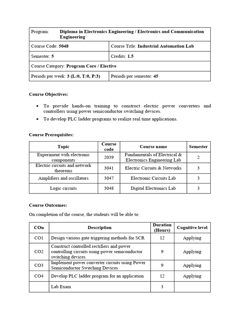Diploma in Electronics Engineering / Electronics and Communication ...
