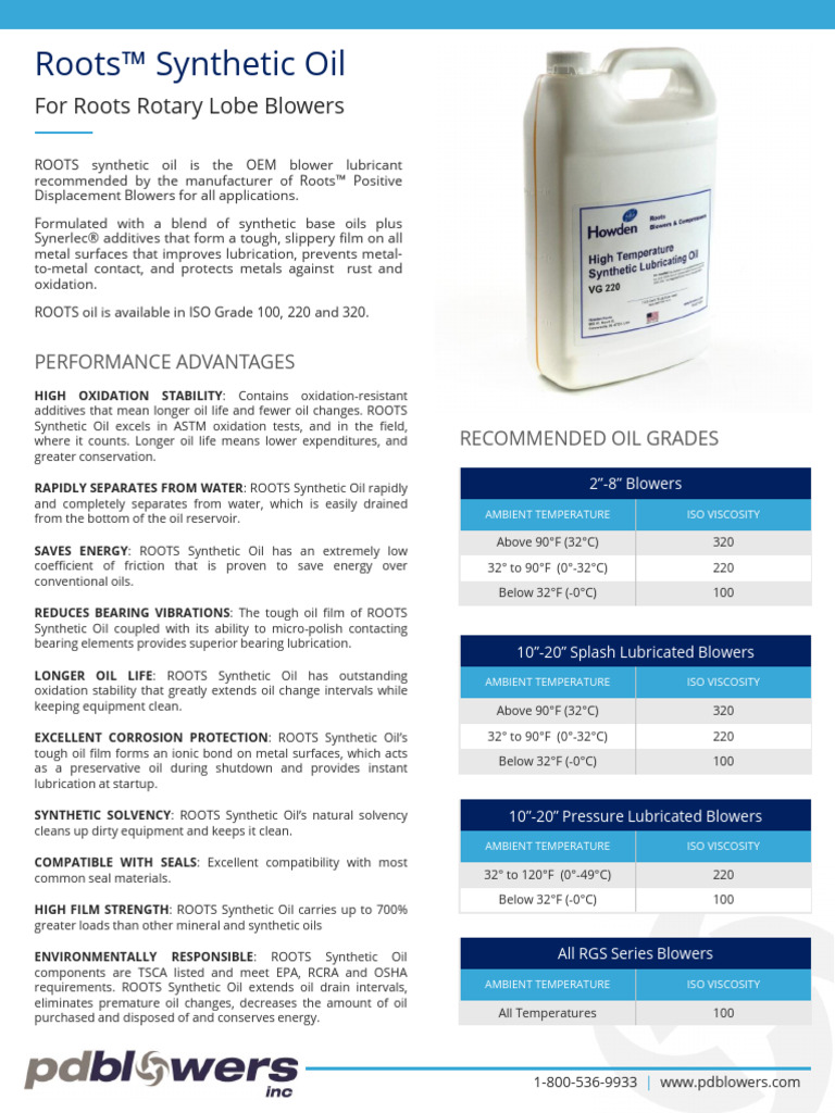 Roots Synthetic Blower Oil Guide | PDF | Motor Oil | Lubricant