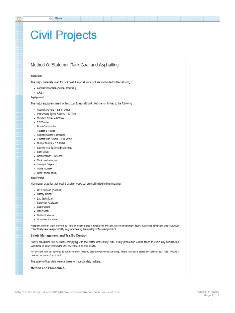 Civil Projects - Method of StatementTack Coat and Asphalting | PDF ...