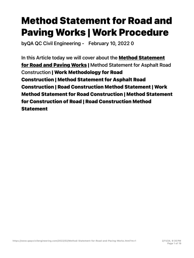 Method Statement For Road and Paving Works - Work Procedure 2024-02-12 01 - 35 - 27 | PDF | Road ...