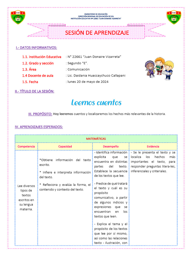 Comunicacion Leemos Un Cuento | PDF | Evaluación | Aprendizaje