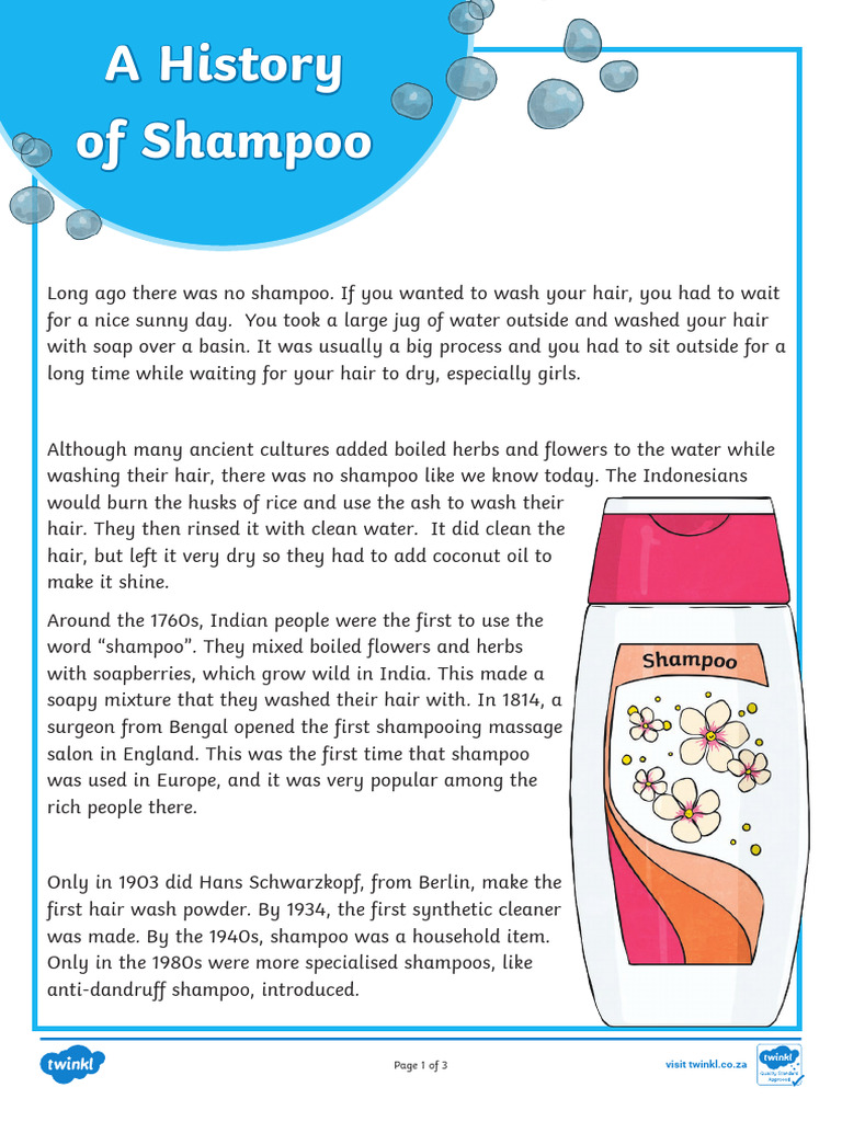 The History of Shampoo - Comprehension | PDF | Shampoo