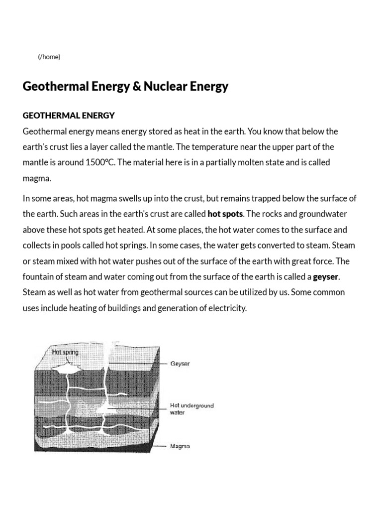 Geothermal Energy and Nuclear Energy - Science Class 10 PDF Download ...
