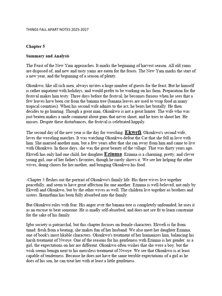 Things Fall Apart Notes Chapter 5 &6 | PDF | Poetry