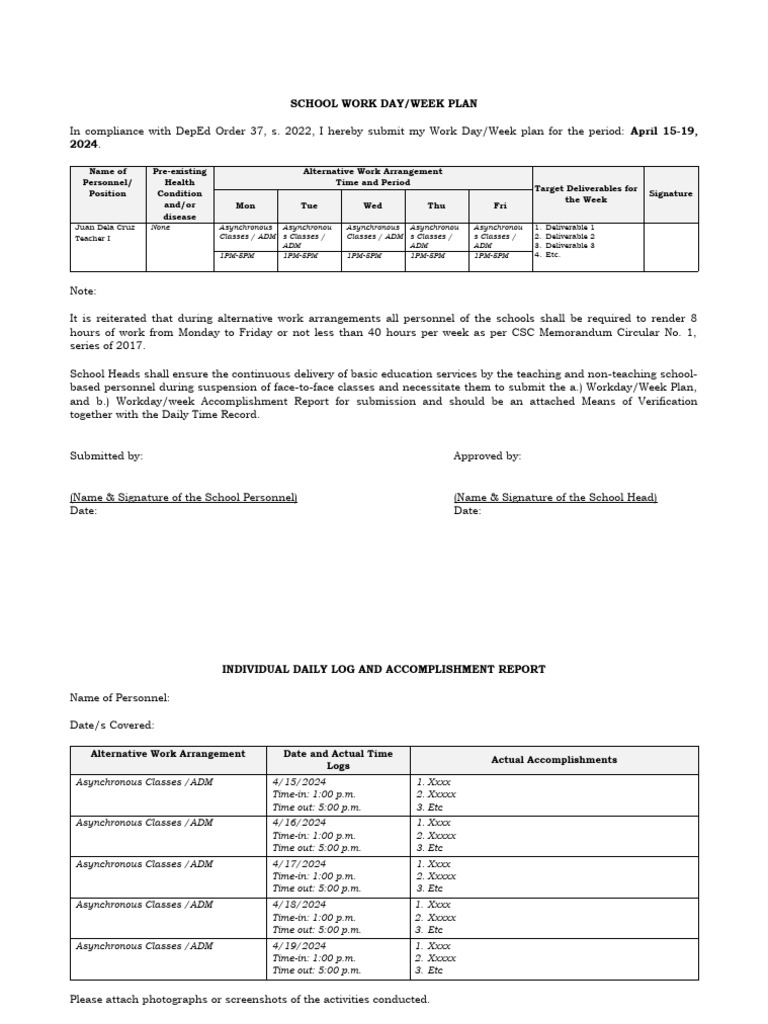 Work-Week-Plan-and-Accomplishment-Report-Templates | PDF