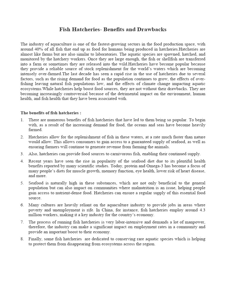 Fish Hatcheries: Pros and Cons Explained | PDF | Aquaculture | Seafood
