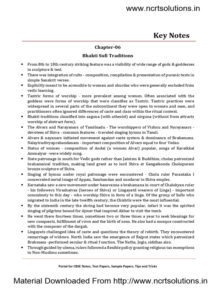 12 History Key Notes CH 06 Bhakti Sufi Traditions | PDF | Shiva | Sufism