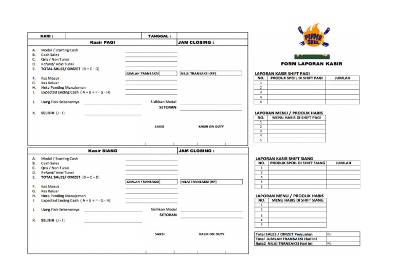 Form Kasir Lowanu (Terbaru) | PDF