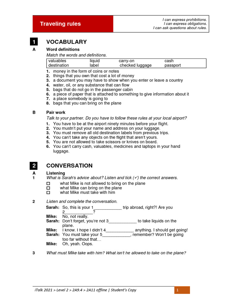 Vocabulary: Traveling Rules | PDF | Business Class | Baggage