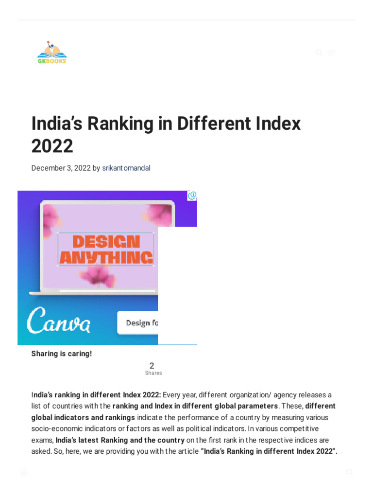 India's Rank in Different Indexes | PDF