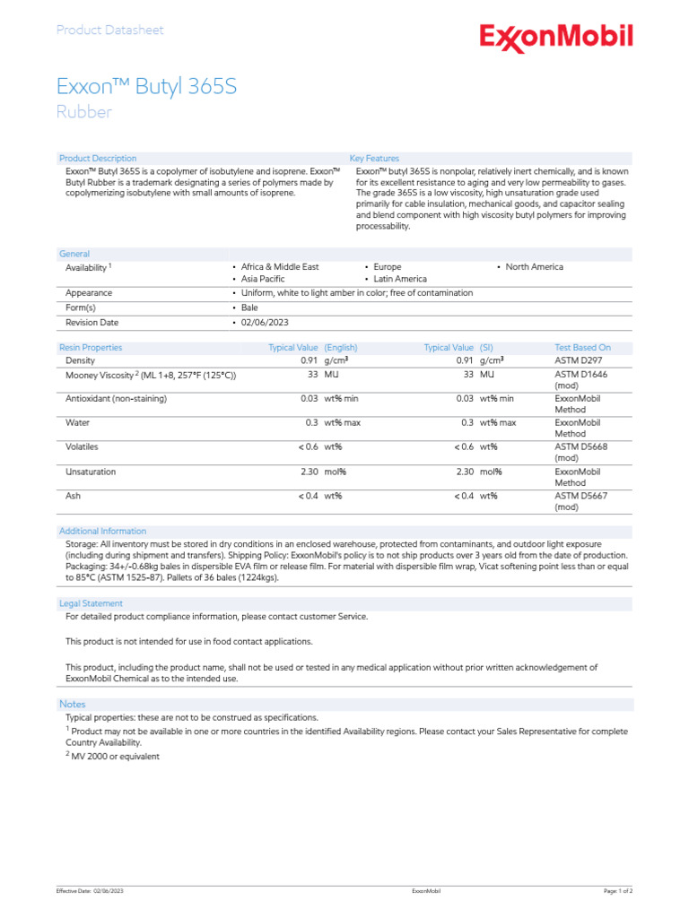 Exxon Butyl 365s-TDS | PDF | Building Engineering | Amorphous Solid