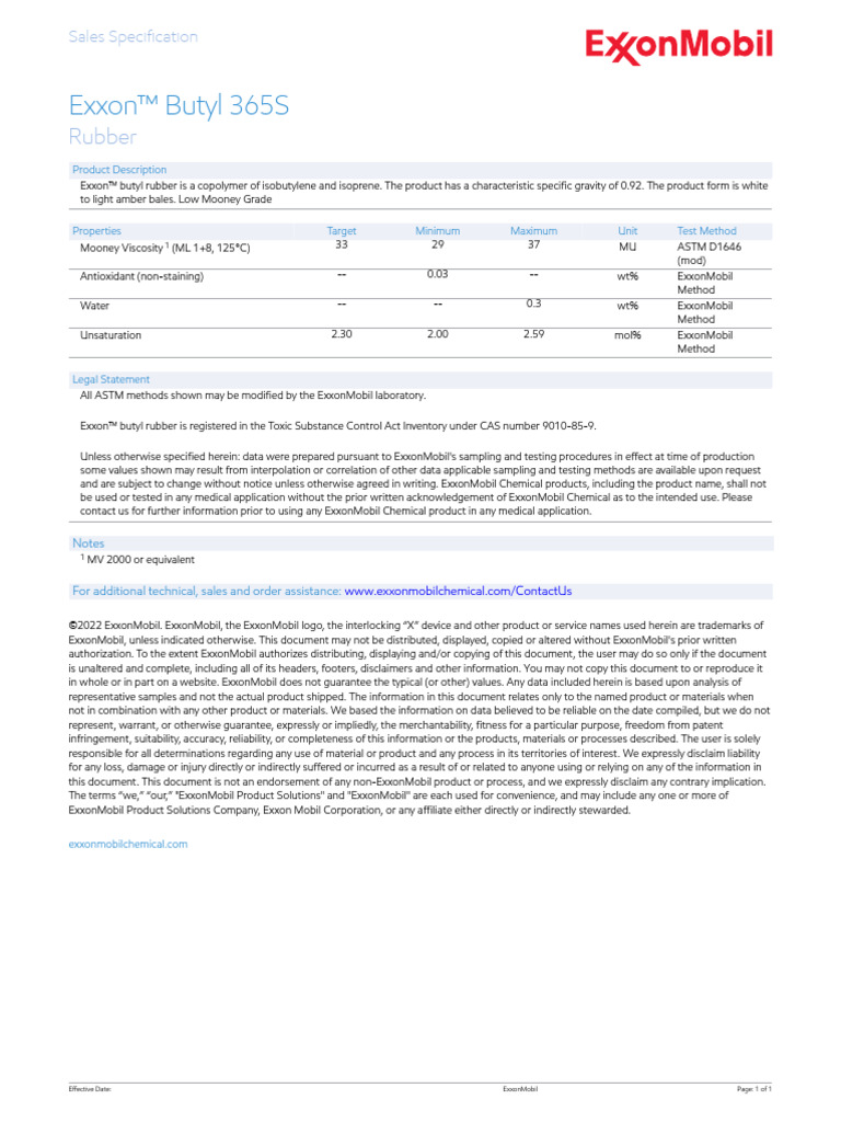 Exxon Butyl 365s-SDS | PDF | Exxon Mobil
