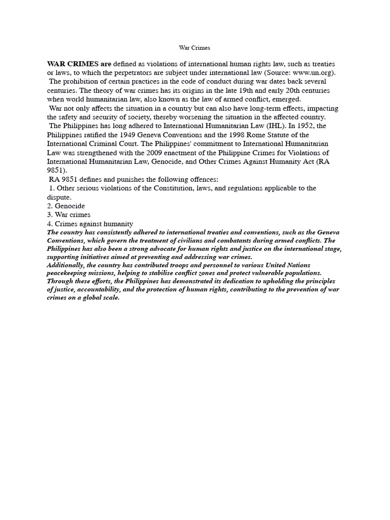 Understanding War Crimes and IHL in the Philippines | PDF | Social ...