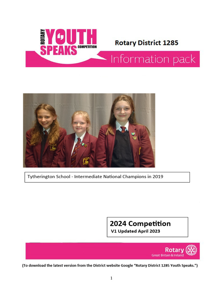 Rotary Youth Speaks Info Pack 2023-2024 | PDF | Question | Public Speaking