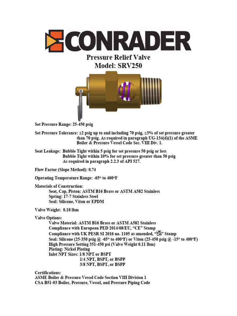 SRV250 | PDF | Valve | Pipe (Fluid Conveyance)