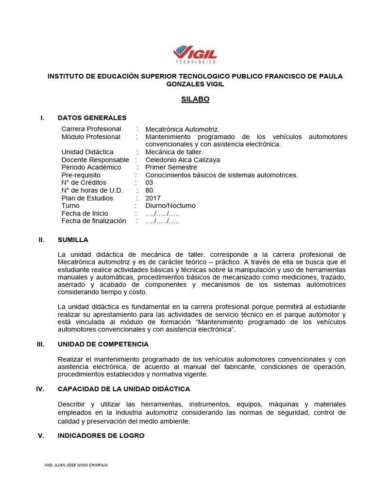 5. Modelo de SILABO | PDF | Herramientas | Mecatrónica