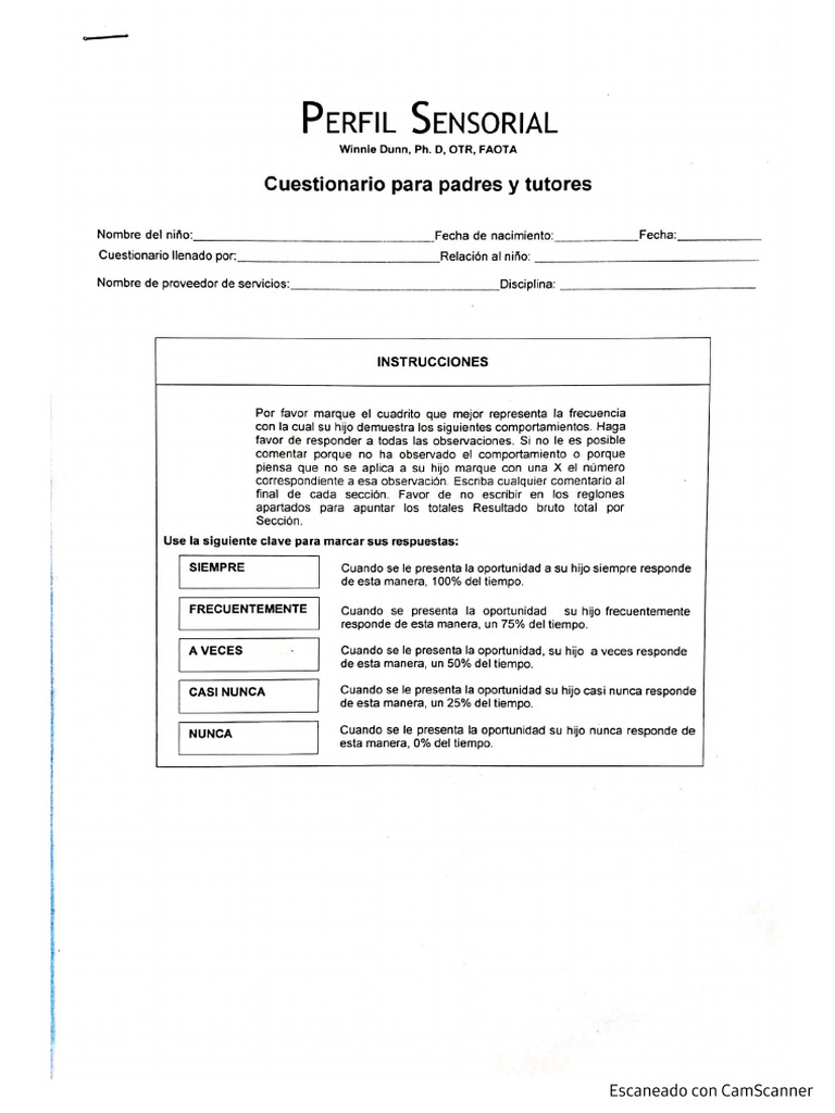 Cuestionario Perfil Sensorial | PDF