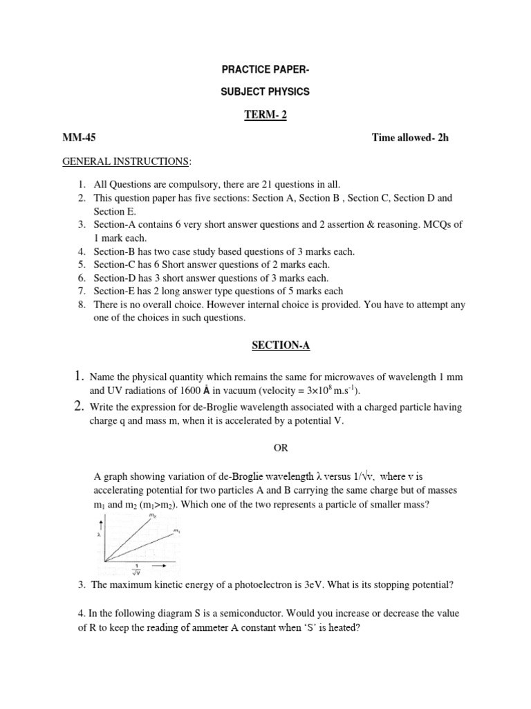 PRACTICE PAPER 3 | PDF | Atomic Nucleus | Diffraction