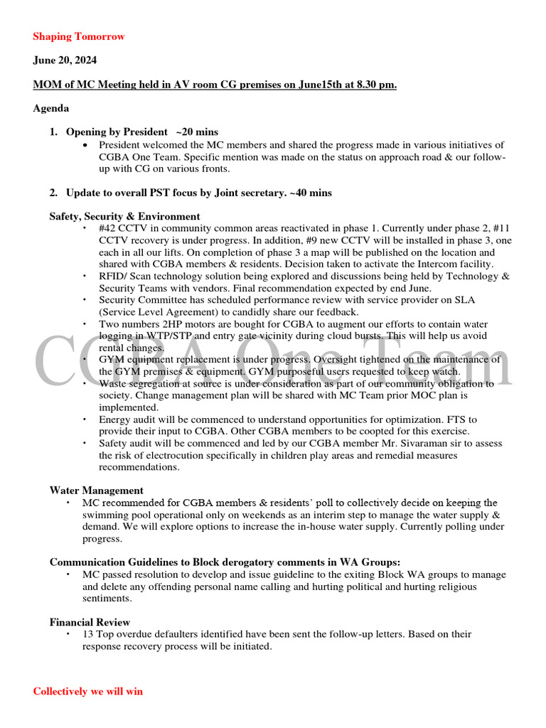 MOM of MC Meet June 15th | PDF | Computing