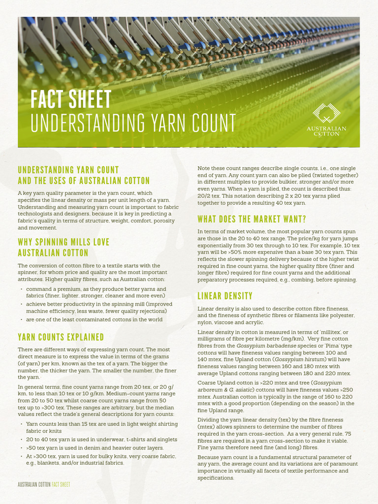 Australian Cotton Fact Sheet Understanding Yarn Counts V2 2022 12-06 ...