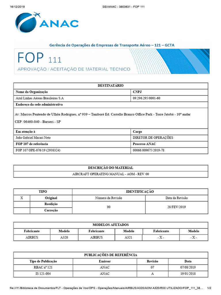 Airplane Operations Manual - Aom Airbus A320 - A321 | PDF | Voo | Aeronave