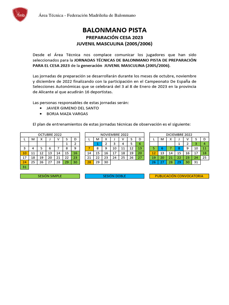 Preparación CESA 2023 Juvenil Masculina | PDF | Madrid
