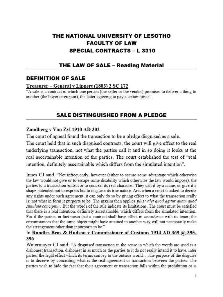 THE LAW OF SALE | PDF | Civil Law (Legal System) | Business Law